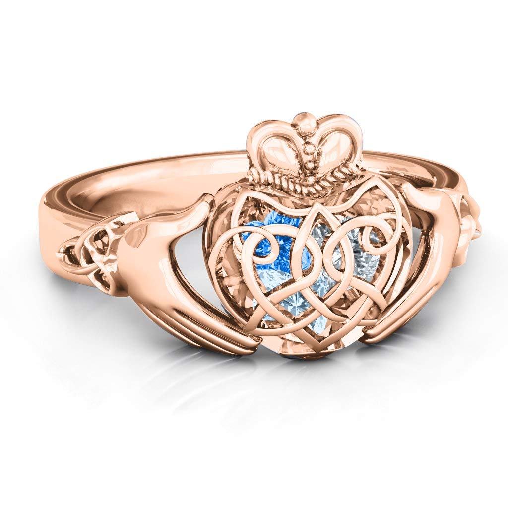 14K Rose Gold Caged Hearts Celtic Claddagh Ring by JEWLR
