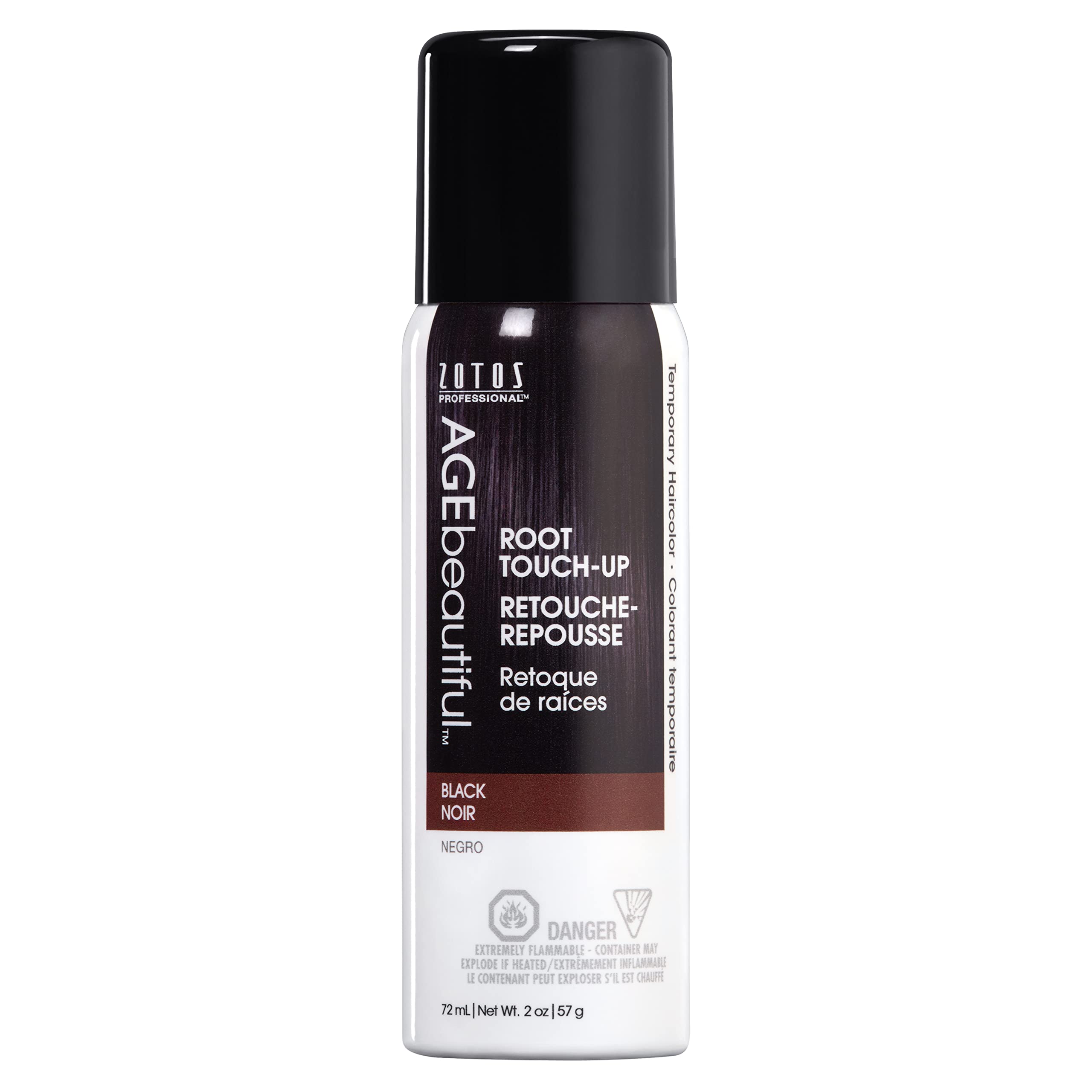 AGE beautiful Root Touch Up Hair Color Spray | Touch-Up Gray Concealer | Temporary Cover Up | Adds Volume & Covers Thinning Patches | Water, Sweat, Stain Resistant | Black | 2 Fl Oz