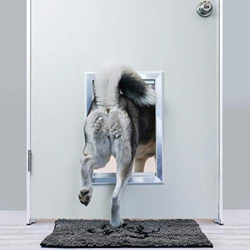 BarksBar Large Plastic Dog Door with Aluminum Lining and Soft Vinyl Flap, 2-Way Security Locking Slide Panel, Telescoping Frame - Large 10.5 by 15 inches Flap Size, White