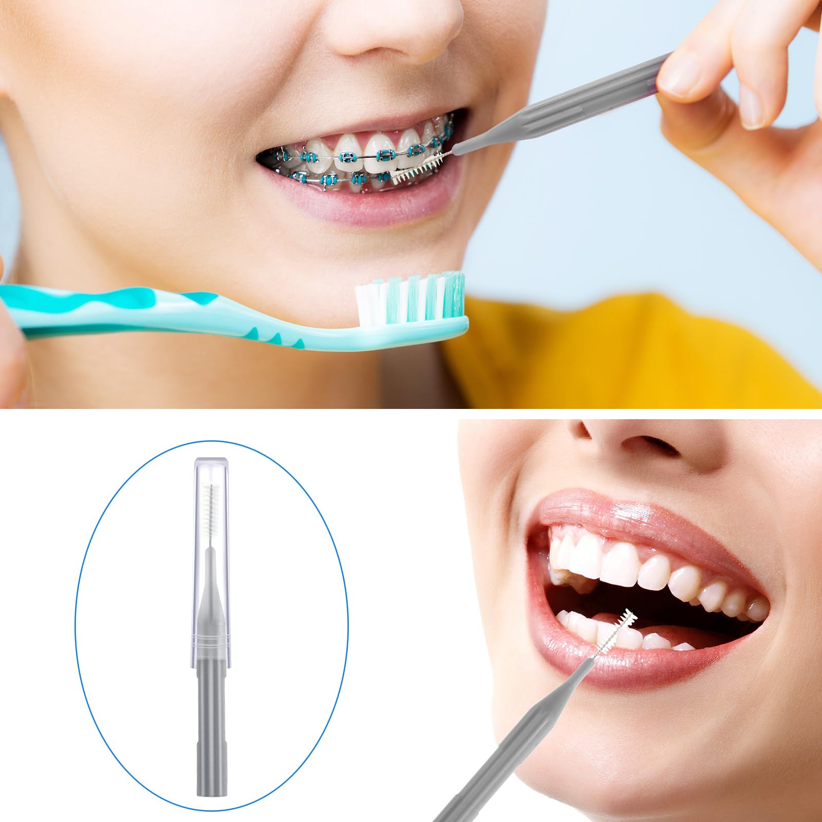 Patelai 100 Pieces Braces Brush for Cleaner Interdental Brush Toothpick Dental Flossing Head Oral Hygiene Flosser Tooth Cleaning Tool (Stylish Colors)