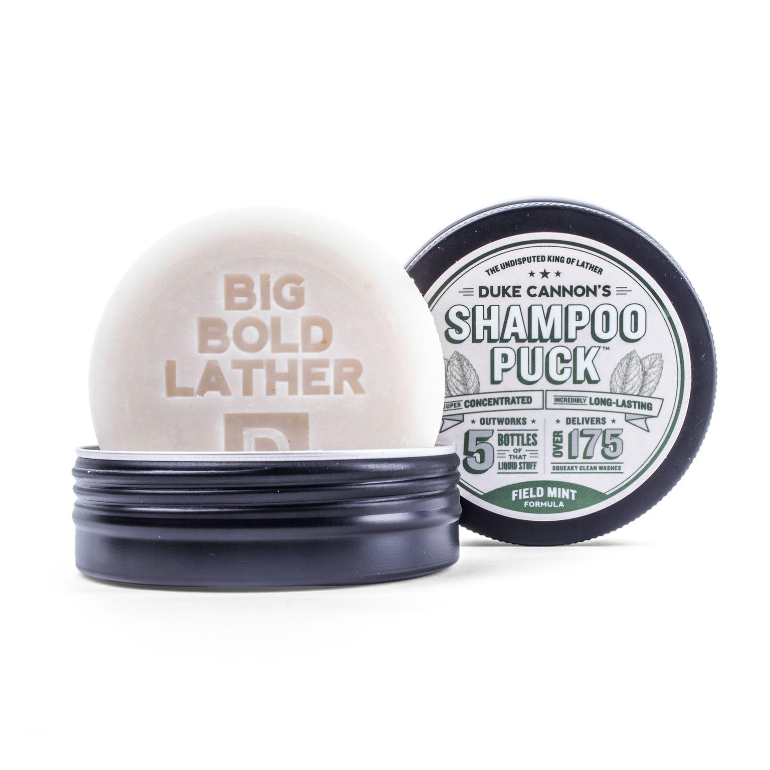 Duke Cannon Men's Shampoo Puck, Field Mint - Big Lather, Eucalyptus Peppermint Fragrance, Argan Oil & Oat Kernel Protein, 4.5 oz.