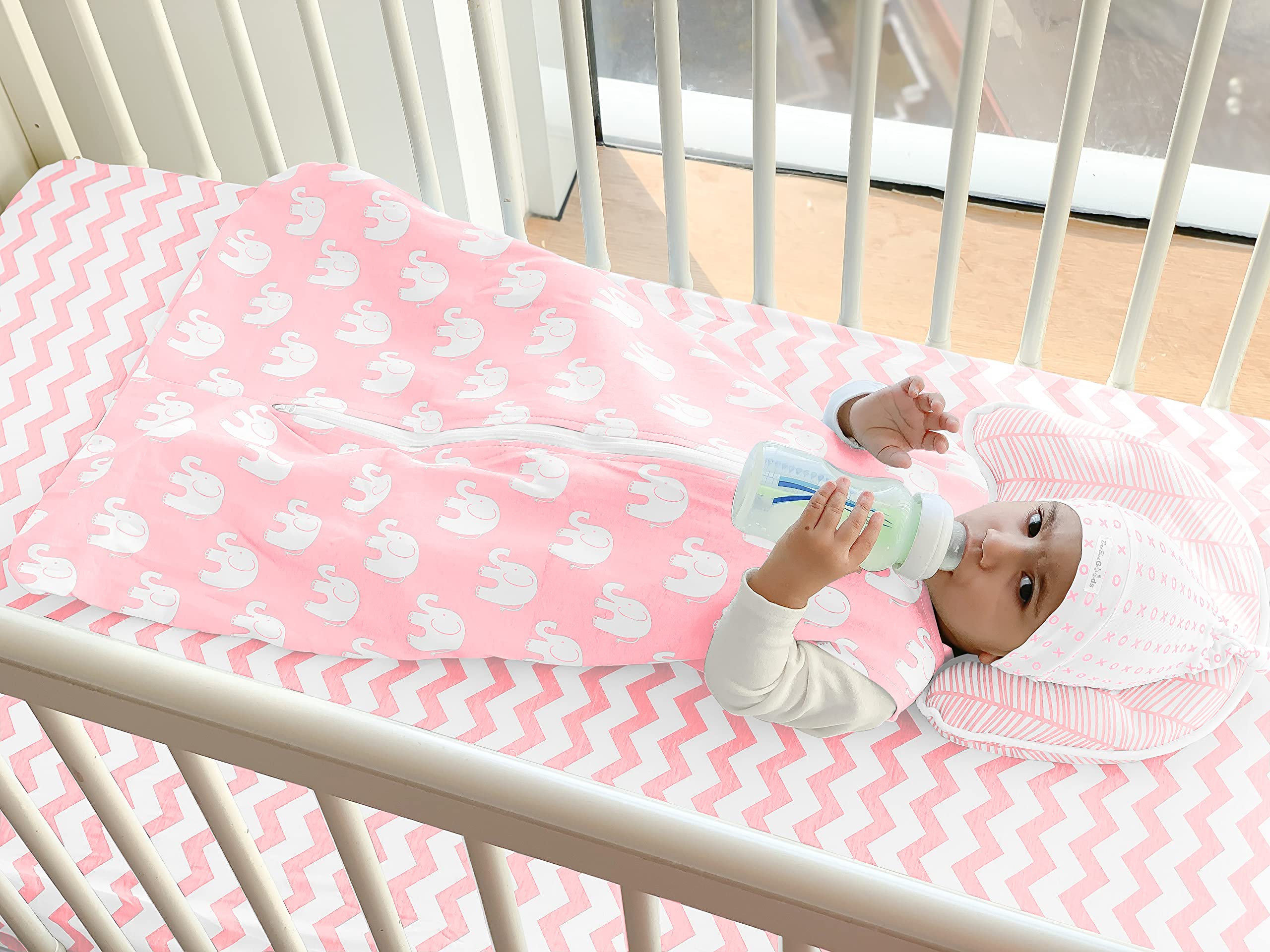 Baebae Pack n Play Playard Sheet Set for GIRLS | Portable Mini Crib Fitted Sheets | PINK & WHITE | 100% Jersey Knit Cotton | 150 GSM | 3 Pack