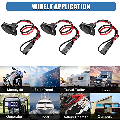 3PCS Sae Connector, SAE Quick Connector Harness, 1FT 12AWG SAE Adapter Male Plug to Female Socket Cable, Waterproof SAE Extension Cord for Solar Panel Generator Battery Charger Battery Tender cable