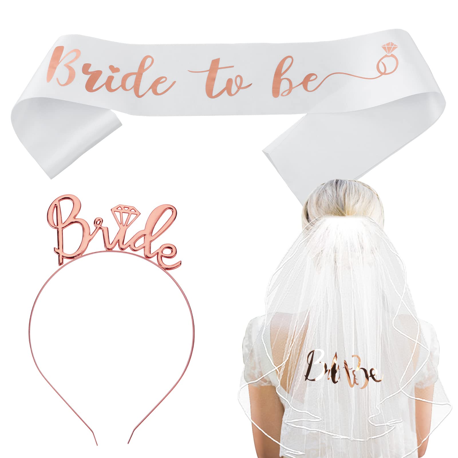 3Pcs Bachelorette Night Set: Bride Sash, Veil, and Tiara for Bridal Celebration