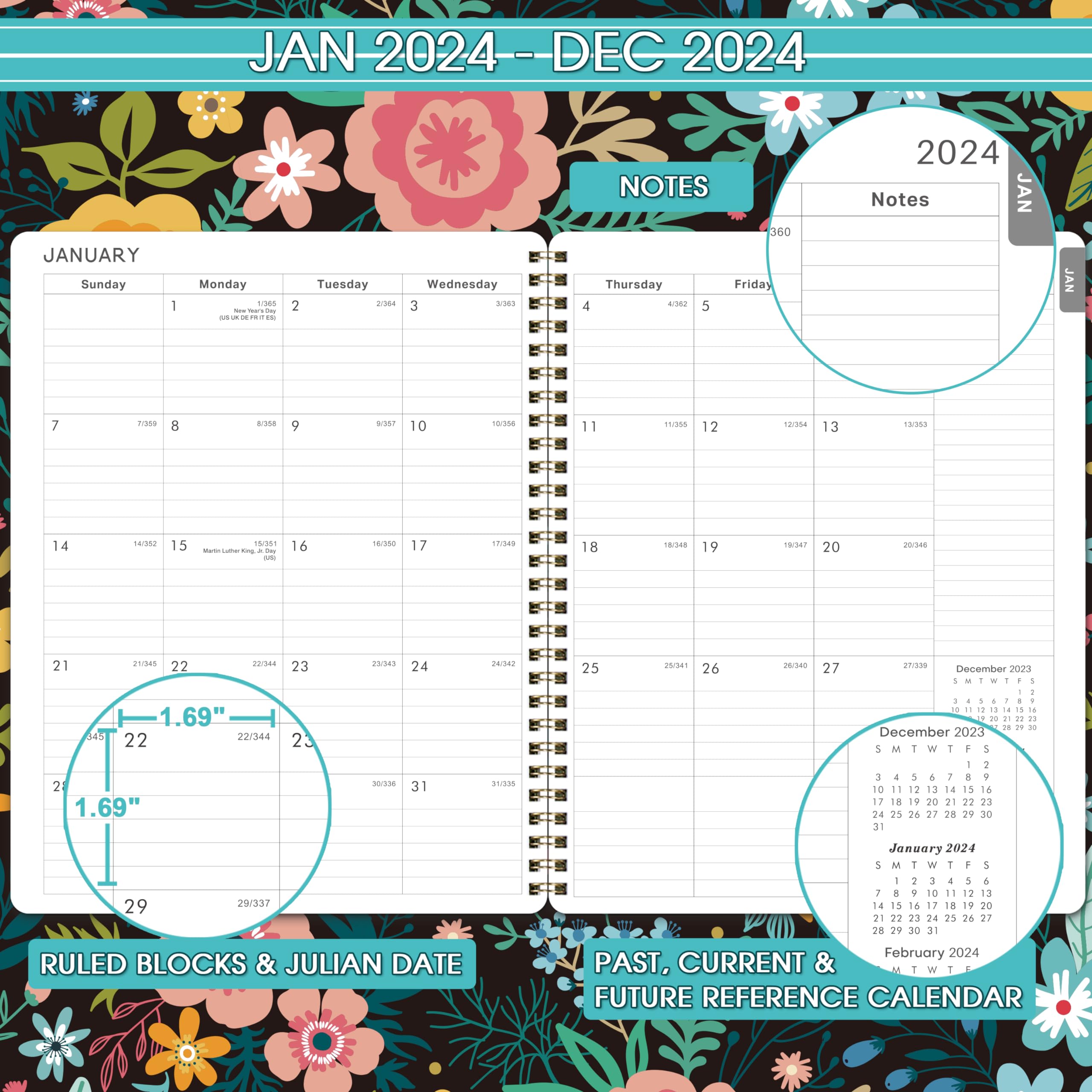 2024 Planner - Planner 2024 with Thick Paper, Jan 2024 - Dec 2024, 8" x 10", Weekly & Monthly Planner with Twin-wire Binding, Flexible Cover