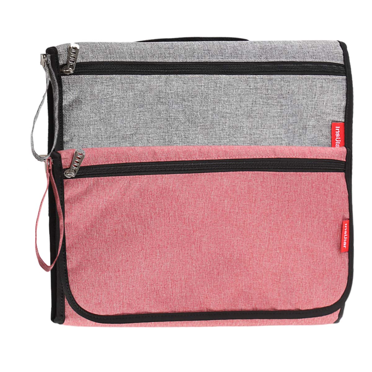 AIMIUKIDS Baby Diaper Changing Pad with Built-in Head Cushion for Stroller Walks or Diaper Bag, Fits Newborn and Toddler for Quick Change on The go 2 Pack Red & Grey