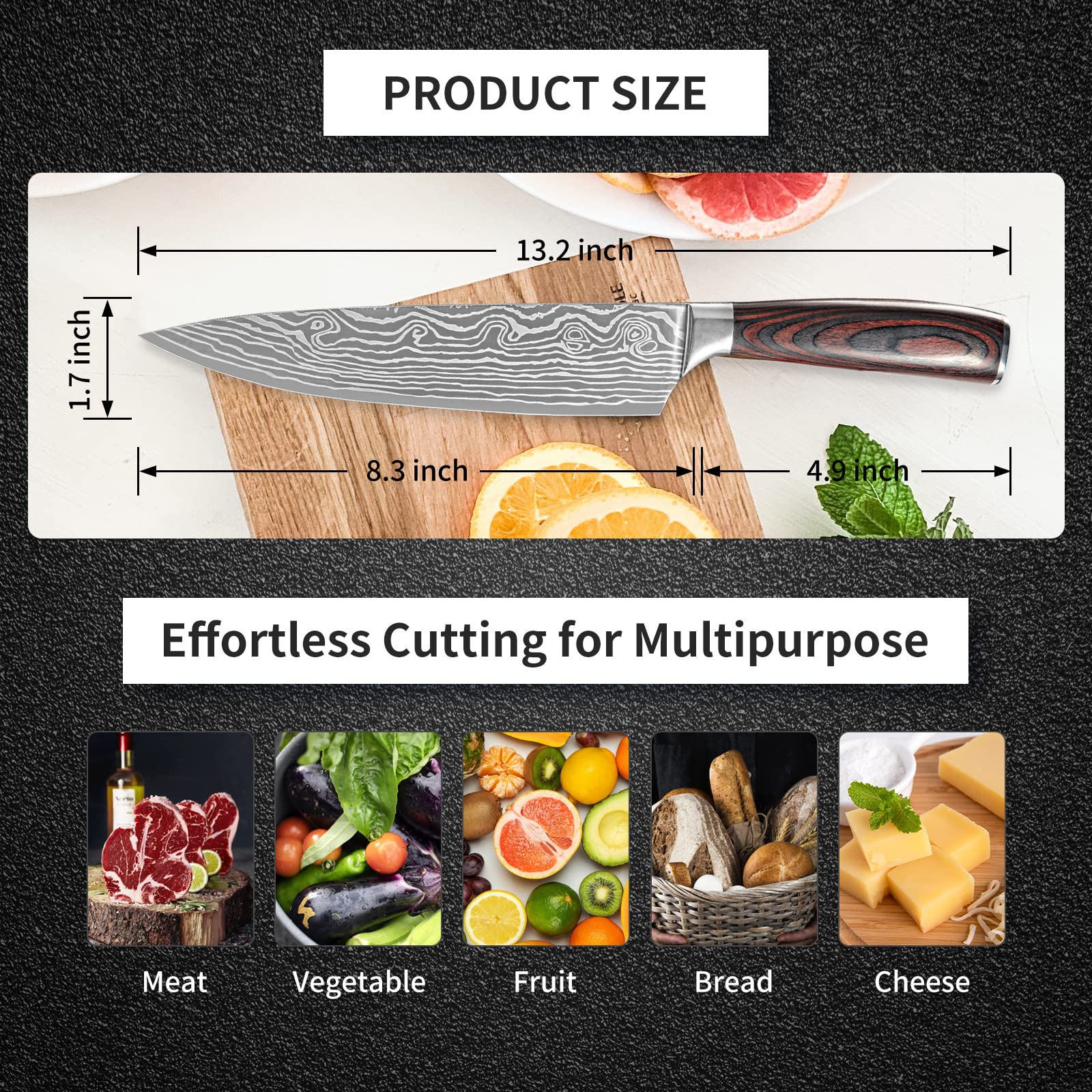 AIXIHOM Kitchen Chef Knife 8 inch Japanese Chefs Knife,Professional Chef Knives for Cooking,Carbon Stainless Steel Sharp Cutting Knife with Ergonomic Handle & Gift Box