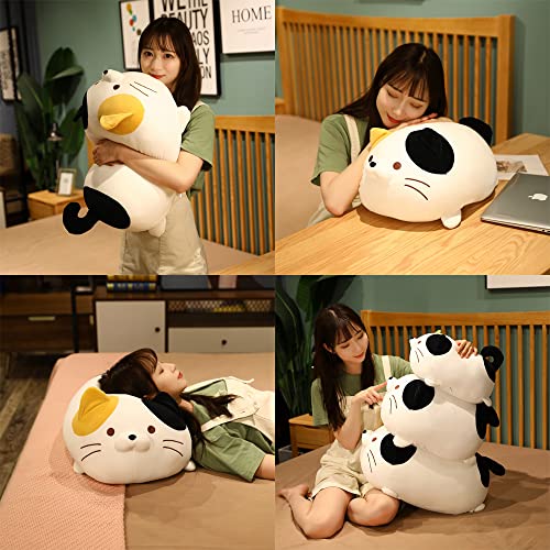 AIXINI 13.7 inch Cute Cat Plush Pillow Stuffed Squishy Animal Cylindrical Body Pillow, Super Soft Fat Cat Chubby Kitten Kawaii Pillow-White