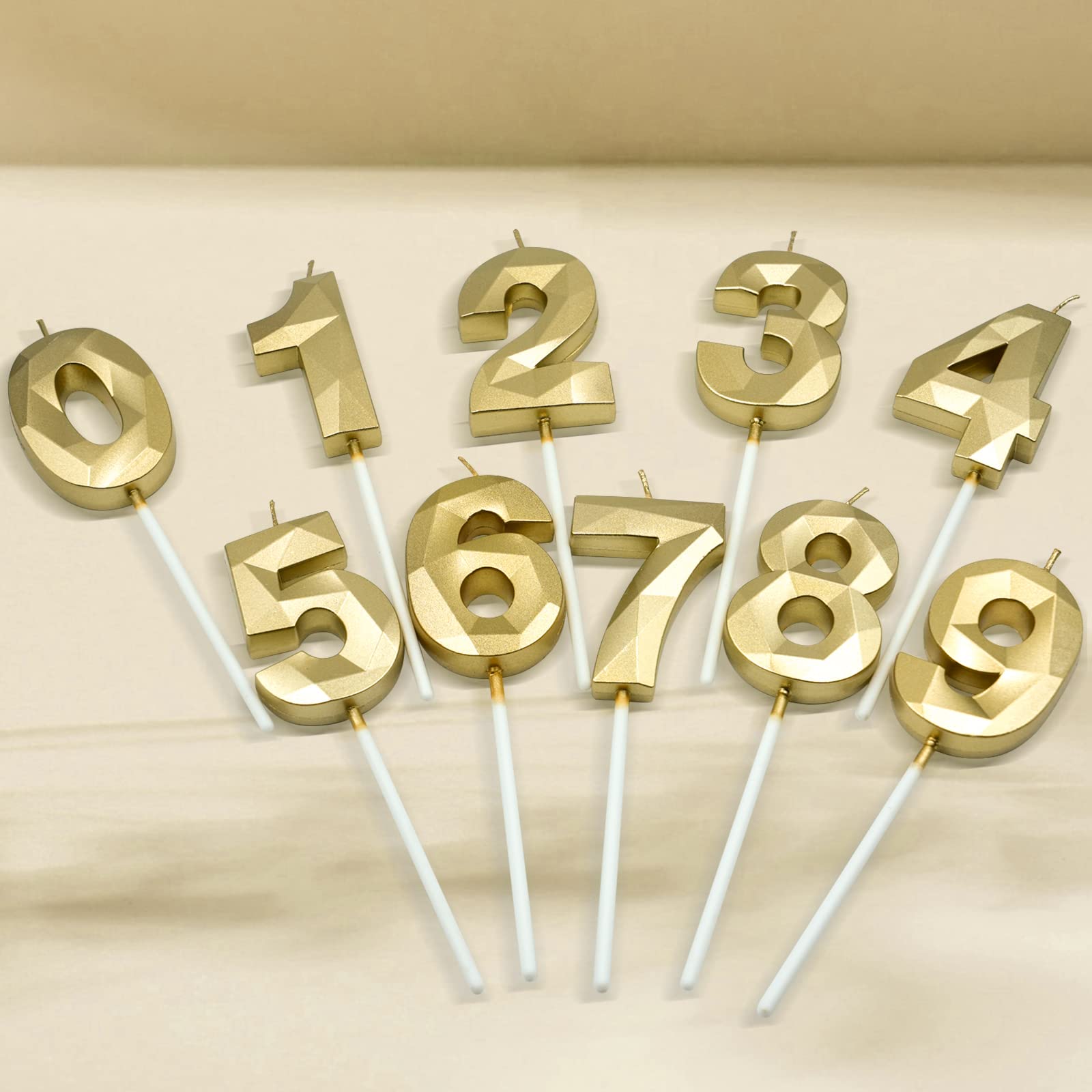 48th & 84th Birthday Candles for Cake, Gold Number 48 84 3D Diamond Shaped Candle Birthday Decorations Party Supplies for Women or Men