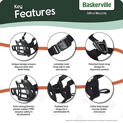 BASKERVILLE Ultra Dog Muzzle- Tan Size 4, Perfect for Medium Dogs, Prevents Chewing and Biting, Basket allows Panting and Drinking-Comfortable, Humane, Adjustable, Lightweight, Durable