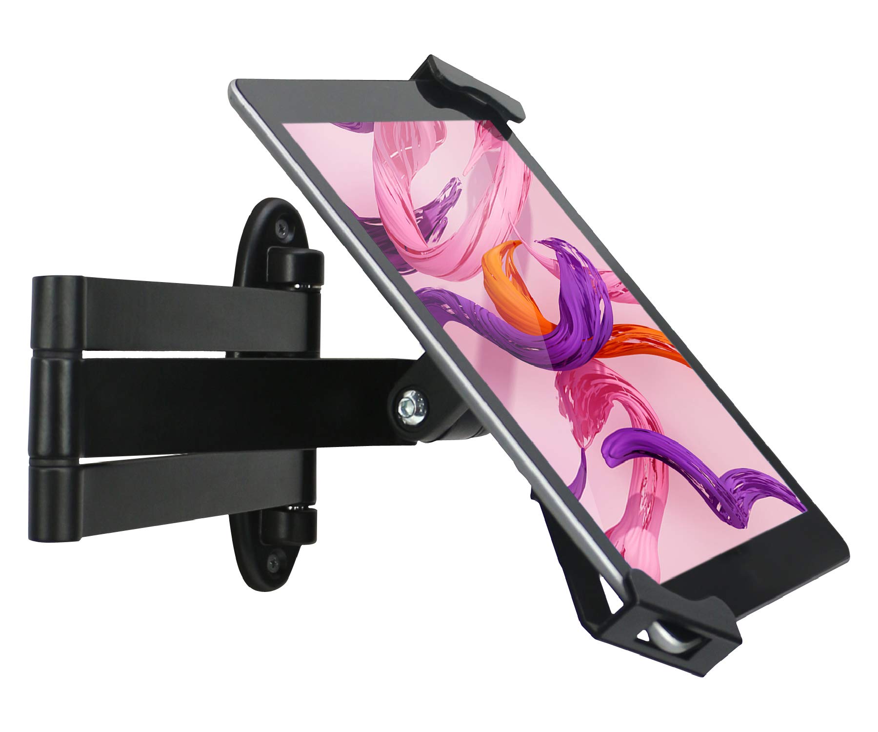 WeSTRUGGLE Tablet Wall Mount, Adjustable Arm Swivel, Anti-Theft Security Lock & Key, Foldable, 360 Rotating, Black