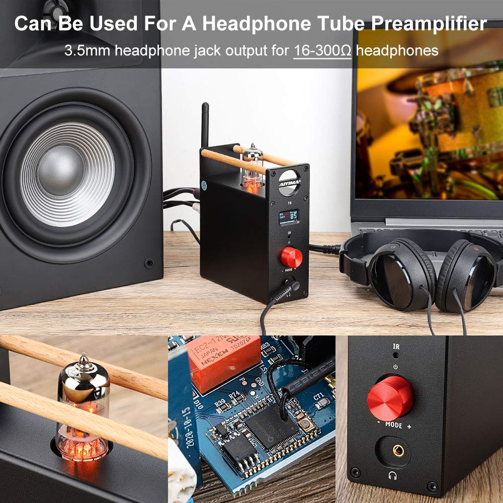 AIYIMA T8 6N3 Digital Tube Preamplifier Bluetooth 5.0 Hi-Fi Headphone Preamp Decoder Preamp PC-USB DAC APTX for Home Wireless Receiver Audio Stereo Amplifier + with Remote Control