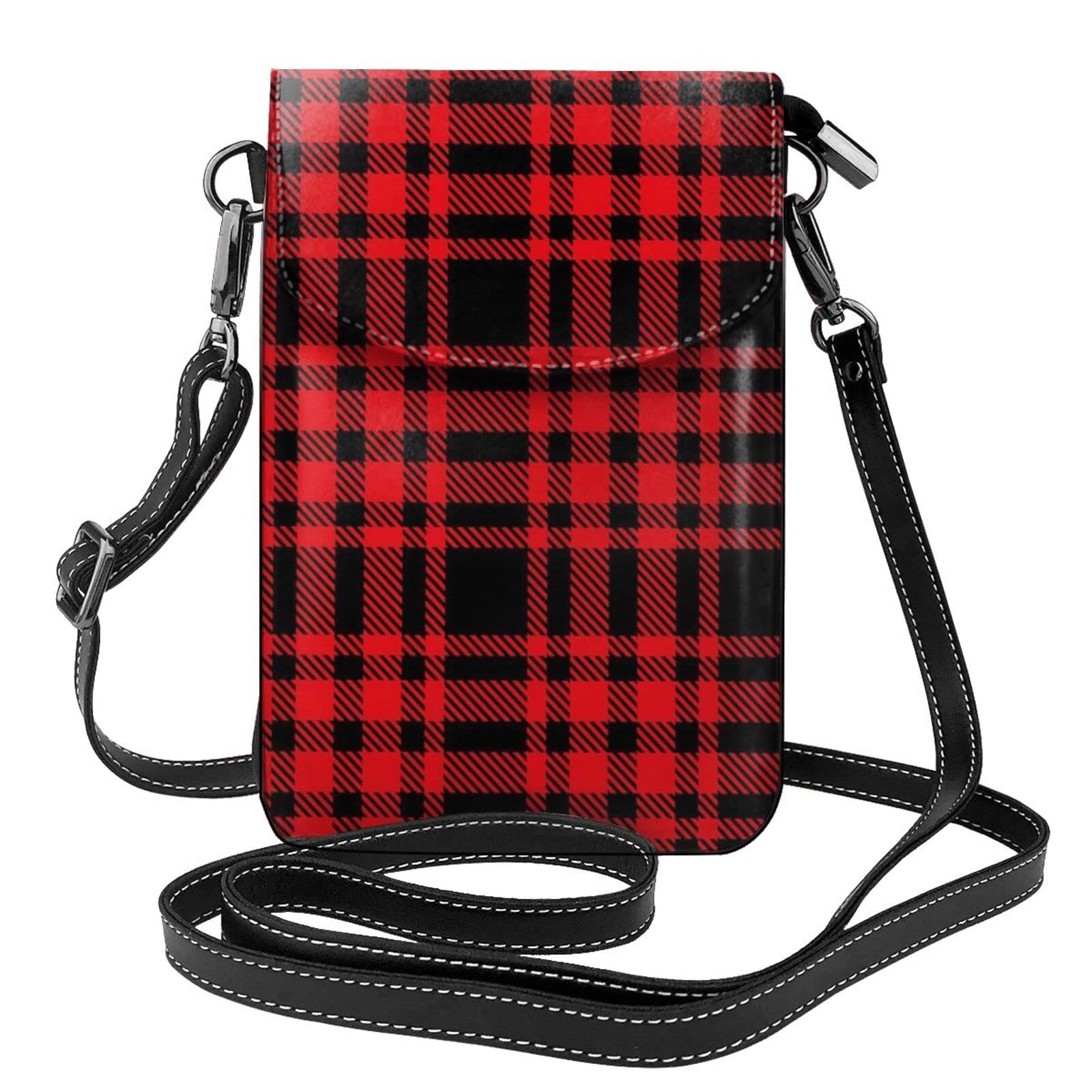 Aiyoolee Luxury PU Leather Phone Bags, Soft Small Crossbody Shoulder Bag for Women Girl, Roomy Cell Phone Wallet Lightweight Card Holder Bag Tartan Plaid Red