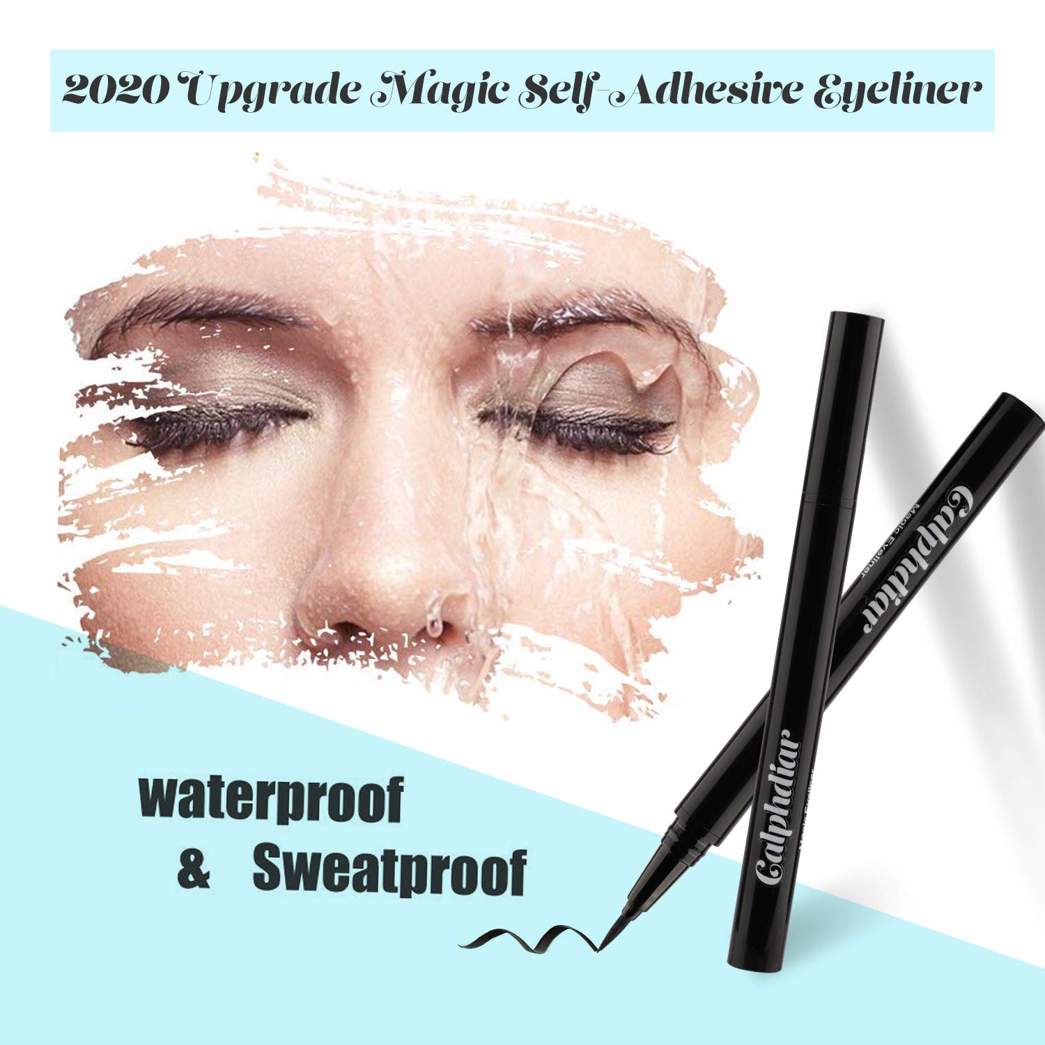 2 in 1 Self-Adhesive Eyeliner, Extra Stong Hold for Lashes, Waterproof Black Liquid Eyeliner Pen - No Magnetic Eyelashes and No Glue Needed