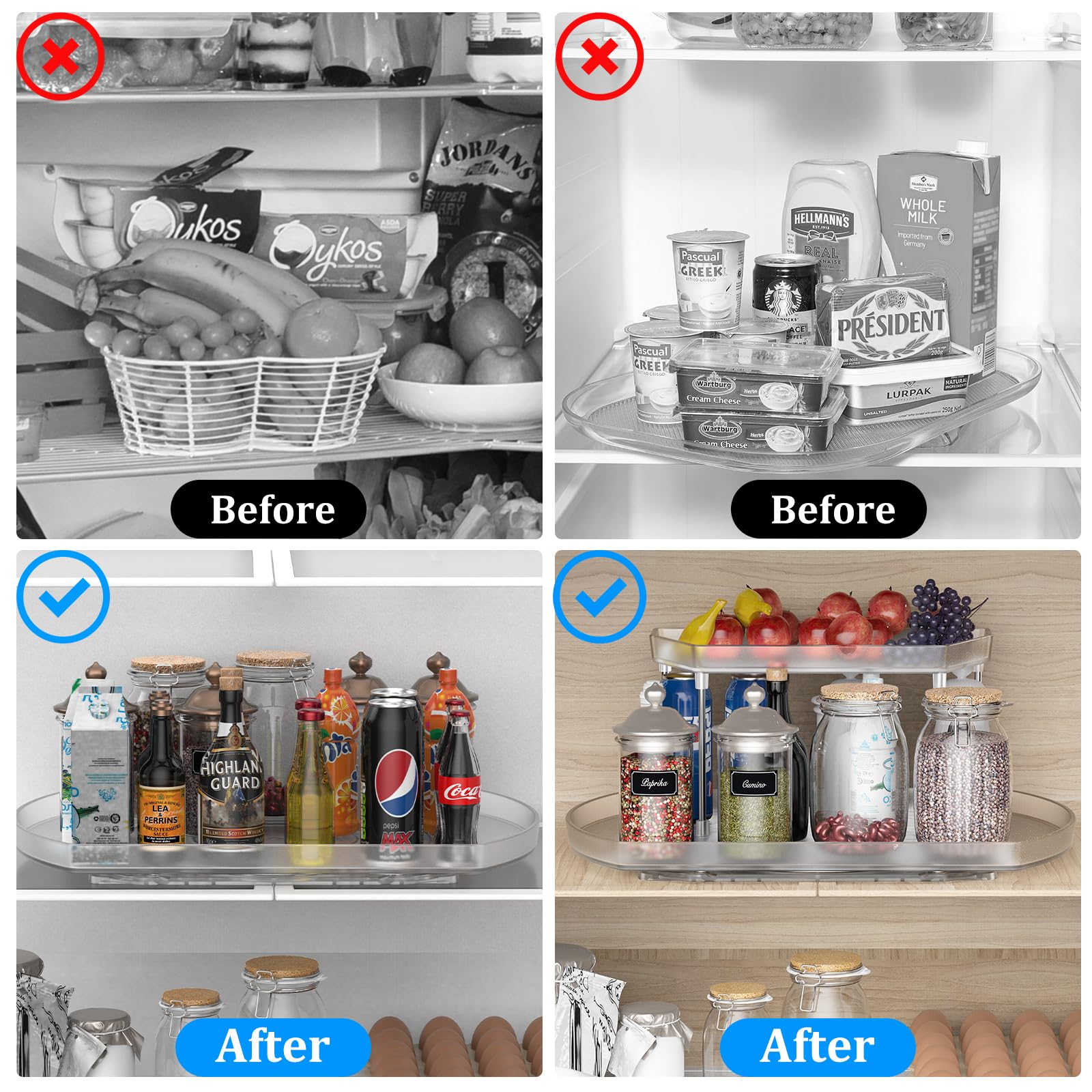 2 Tiers Lazy Susan for Refrigerator
