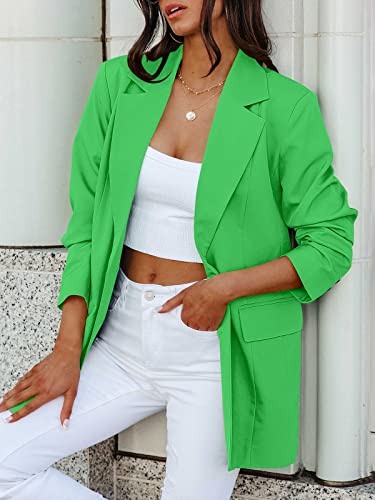 ANRABESS Women's Casual Button Long Sleeve Lapel Open Front Pad Shoulder Oversized Office Blazer Jacket Work Suit 638lvse-M Green
