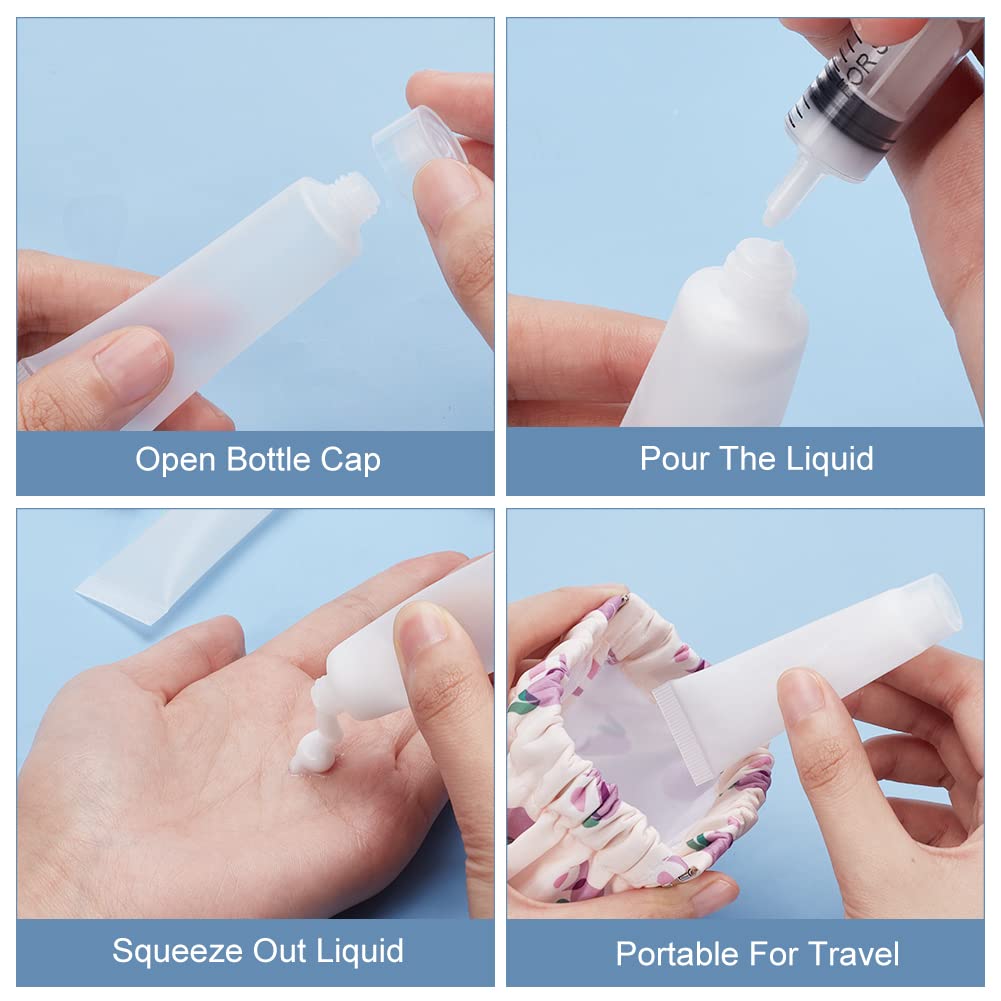 BENECREAT 30 Pack 0.5oz Clear Empty Tubes with Plastic Syringes Clear Squeezable Cosmetic Containers Refillable Plastic Tubes for Shampoo Facial Cleanser Makeup Sample