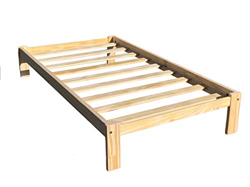 Alaska Wooden Platform Bed Solid Pine Wood Full XL Size Bed Unfinished with Wooden Slats Mattress Support/No Box Spring Needed/Suitable for Adults