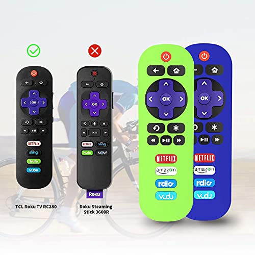2 Pack Silicone Case for TCL Roku TV RC280 Remote, Protective Universal Replacement Lightweight Shockproof TCL Roku TV Remote Cover with Lanyard (Blue+ Glowing Green)