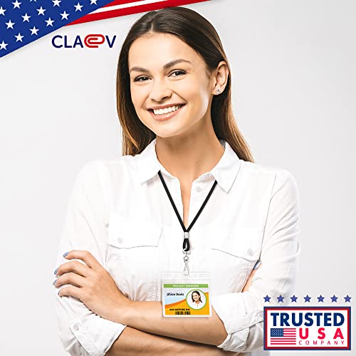 Claev Horizontal Flexible and Tear Resistant Card Protector (Clear, 4x3 Inch, 250 Pack), Large Easy Open Plastic ID Name Badge Holders for Conferences, Conventions, Offices & Schools