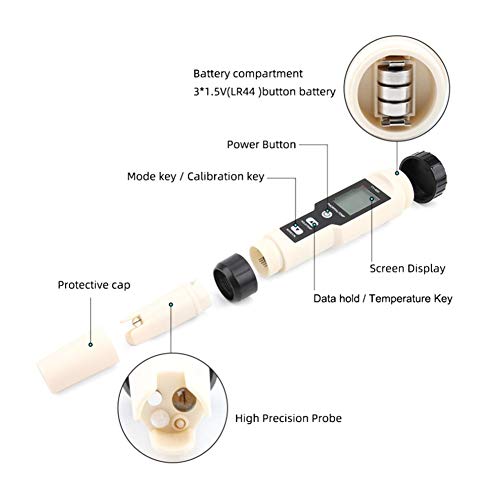 4 in 1 Portable Water Quality Monitor Test Pen 0.01-14.00pH Measuring Range PH ORP H2 Temperature Tester YY-400