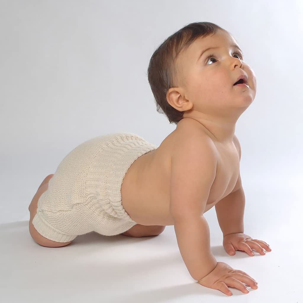 Organic Merino Wool Diaper Cover - Overnight Knit Diaper Cover for Fitted Cloth Diapers and Flats (EU 50-56 | 0-3 Months, Blue/Navy Stripes)