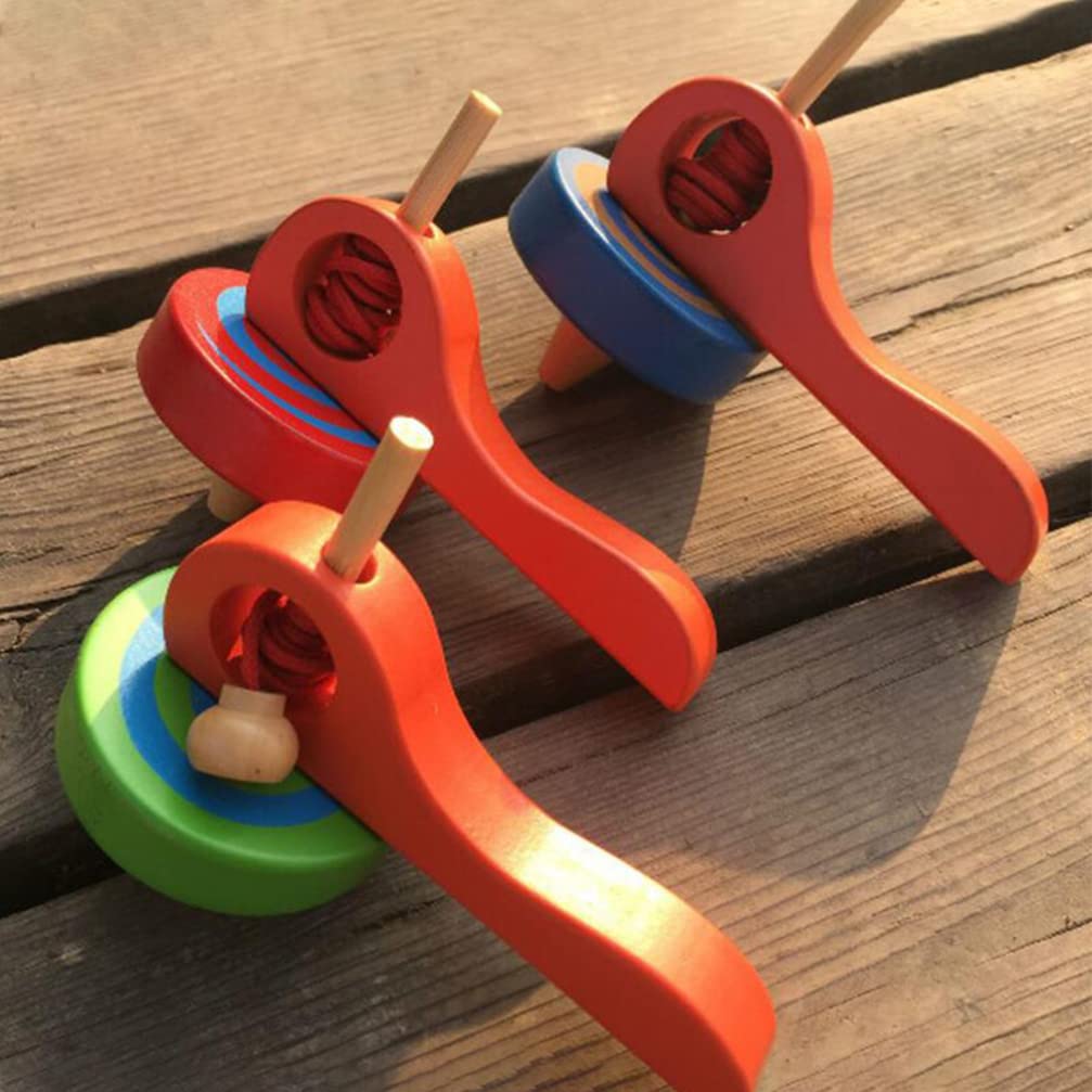 3Pcs Wooden Top Gyroscope Peg, with Pull String and Handle, Wooden Tops , for Family Games, Gyroscope Toy, for Kids Children