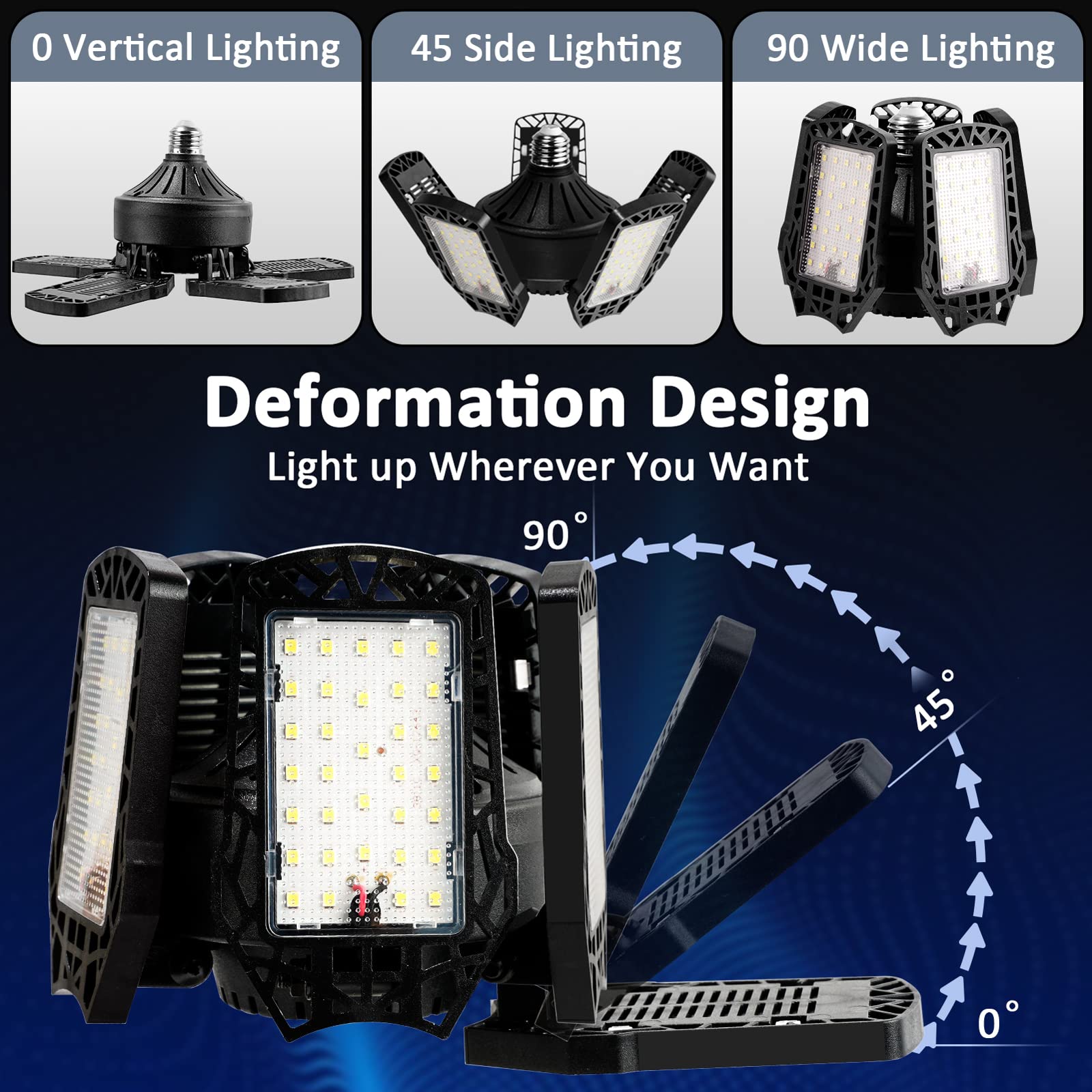 2 Pack LED Garage Light, 150W Deformable LED Garage Ceiling Lights with 5+1 Adjustable Panels, 15000LM 6500K Garage Lights Ceiling Led for Garage, Workshop,Basement Bay