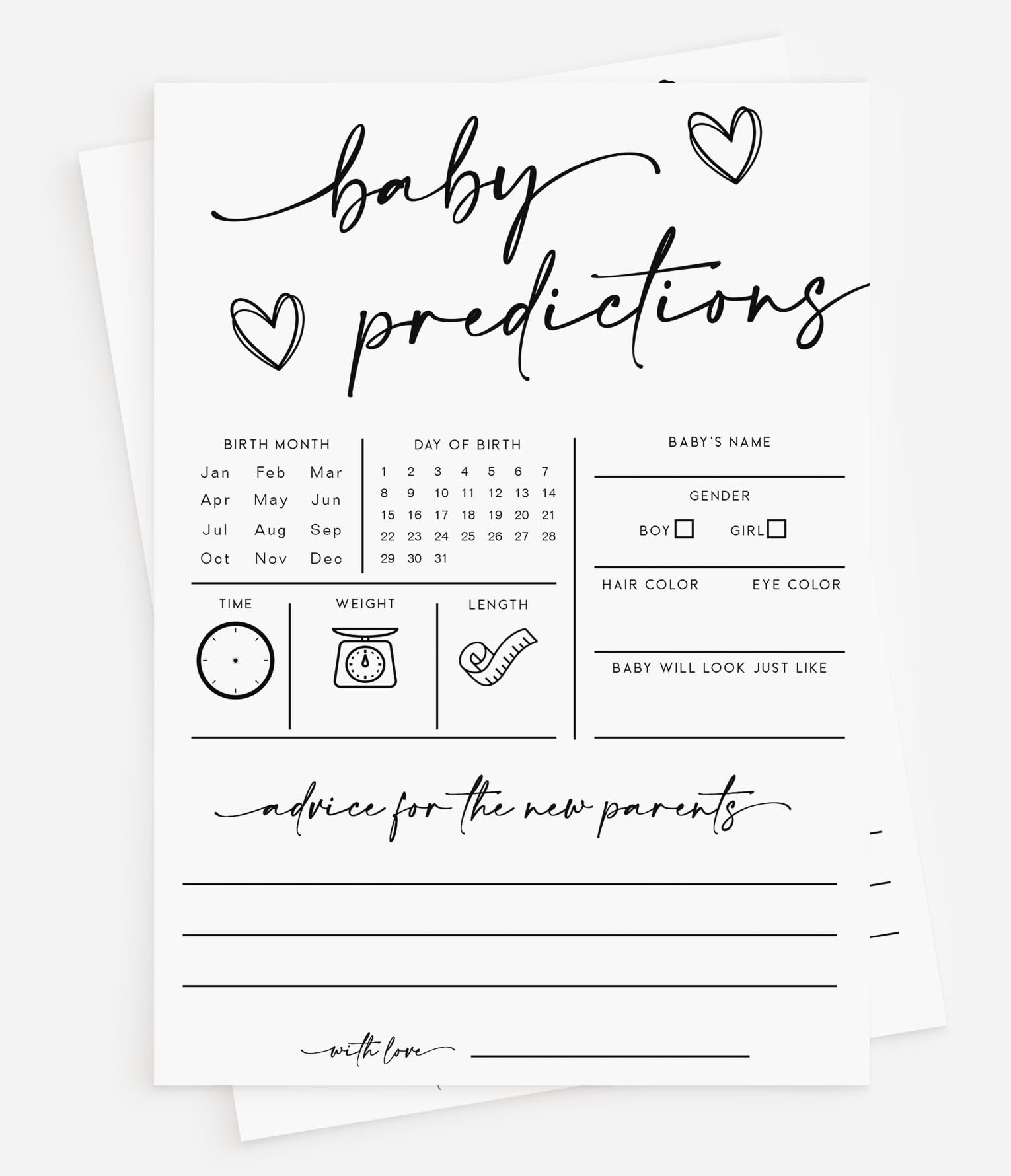 50 Baby Shower Game Large Picture Predictions and Advice Cards, New Mom & Dad Card or Mommy & Daddy to Be, Girl or Boy Babies New Parent Message Advice Book Fun Gender Neutral Party (50-Cards)