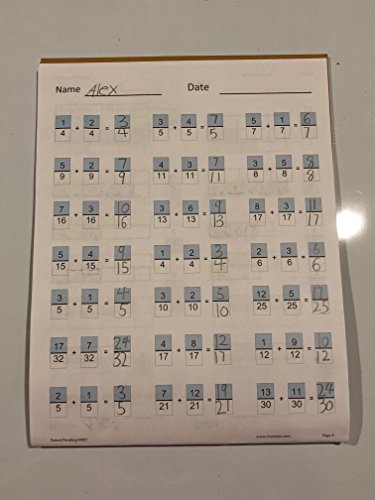 Channie’s One Page A Day Workbook, Beginner Single Digit Fraction Math Practice Worksheets, 50 Pages Front & Back, 25 Sheets, Grades 3rd, 4th, and 5th, Size 8.5” x 11” Summer School, Summer Bridge