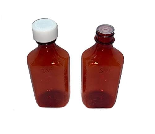 Caribbean Coastal Delights Oval Pharmacy Plastic Bottles - 6 oz- Child-Resistant Caps - Amber Liquid Medicine Bottle - Pack of 5