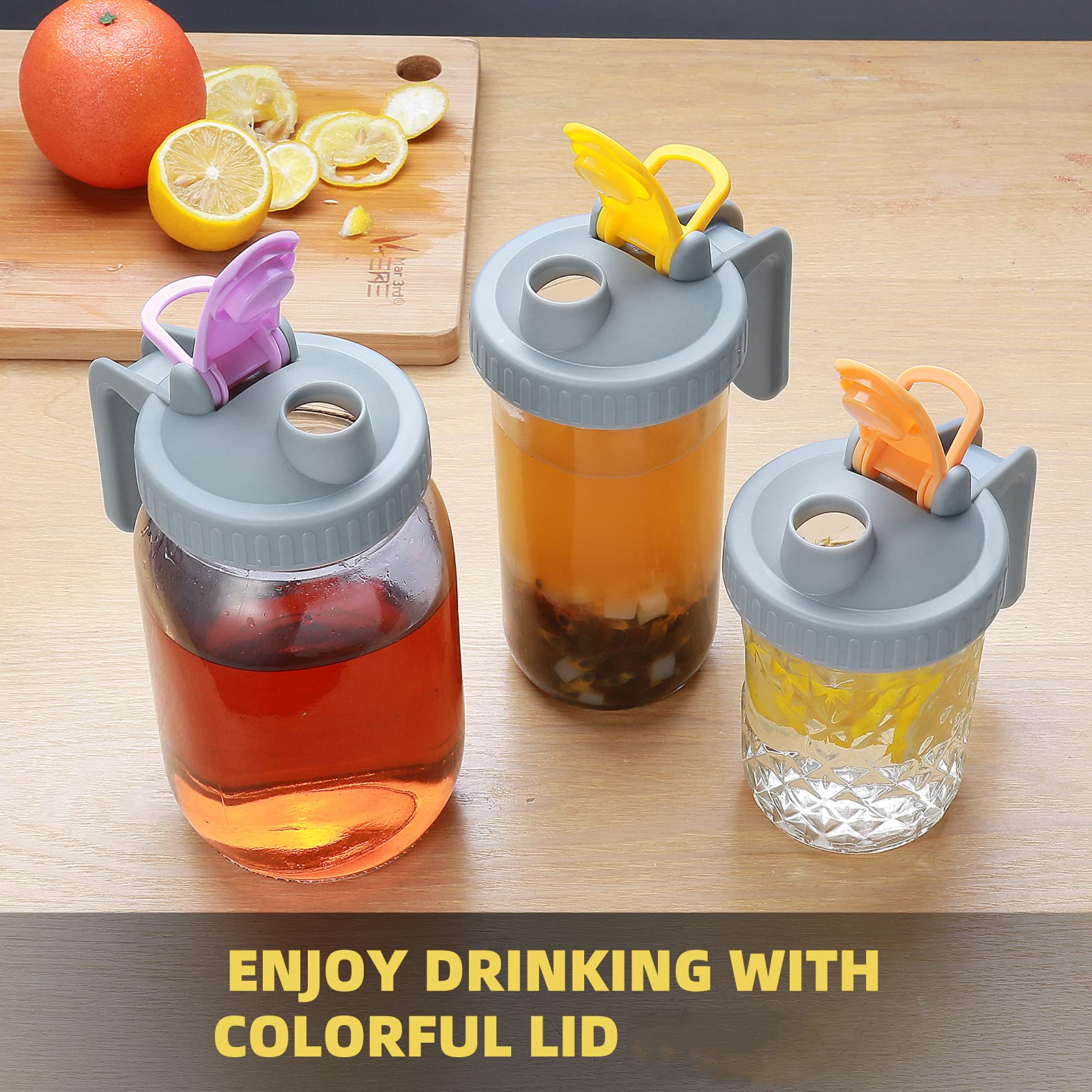3 Pack Wide Mouth Mason Jar Pouring Spout Lid with Handle for Ball Mason Jars, Leak-free and Airtight, Turns your Mason Jar into Pitcher