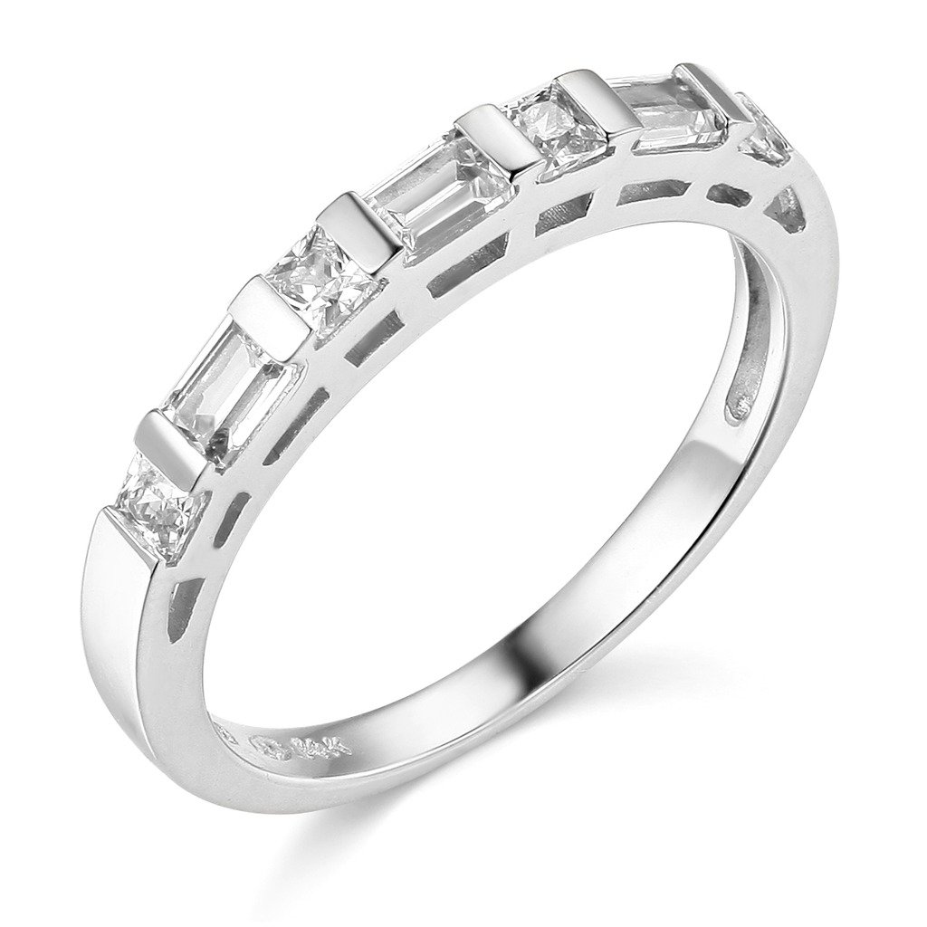 14k White Gold SOLID Engagement Ring and Wedding Band 2 Piece Set - Size 7