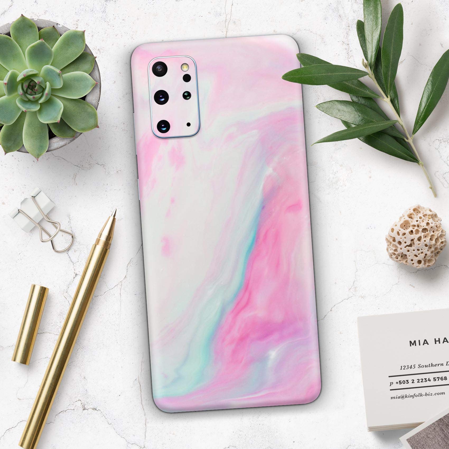 DesignSkinz Marbleized Soft Pink Protective Vinyl Decal Wrap Skin Cover Compatible with The Samsung Galaxy S20 (Screen Trim & Back Glass Skin)