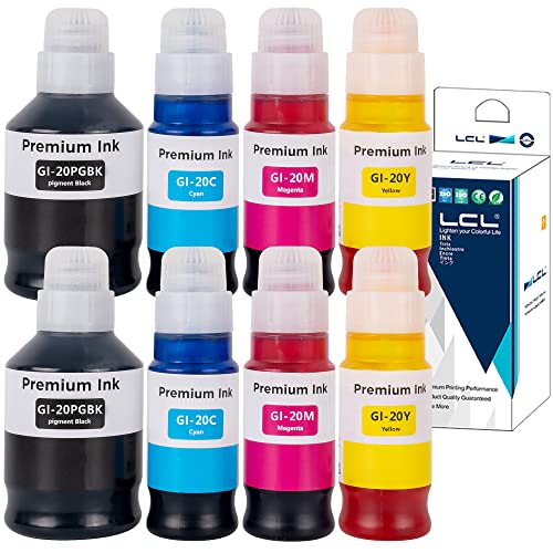 LCL Compatible Ink Bottle Replacement for Canon GI20 GI-20 GI-20PGBK GI-20BK GI-20C GI-20M GI-20Y PPIXMA G5020 G6020 G7020 (2Black 2Cyan 2Magenta 2Yellow 8-Pack)
