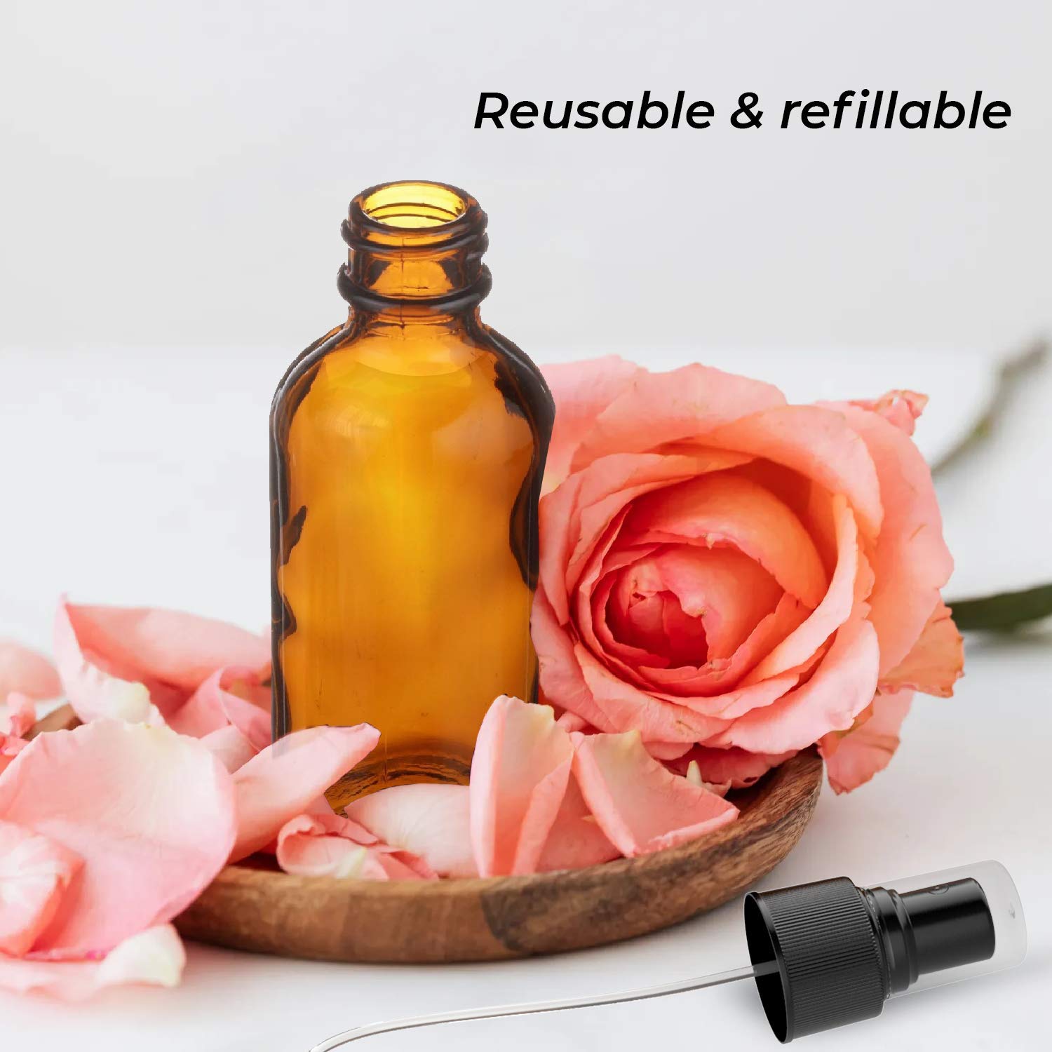 2 Pack Amber Glass Spray Bottles 2oz - the Perfect Spray - Small Empty Bottles For Cleaning Solutions, Plants, Essential Oils, Bleach, Alcohol - Best Refillable Fine Mist Spray Pack Perfume Atomizer