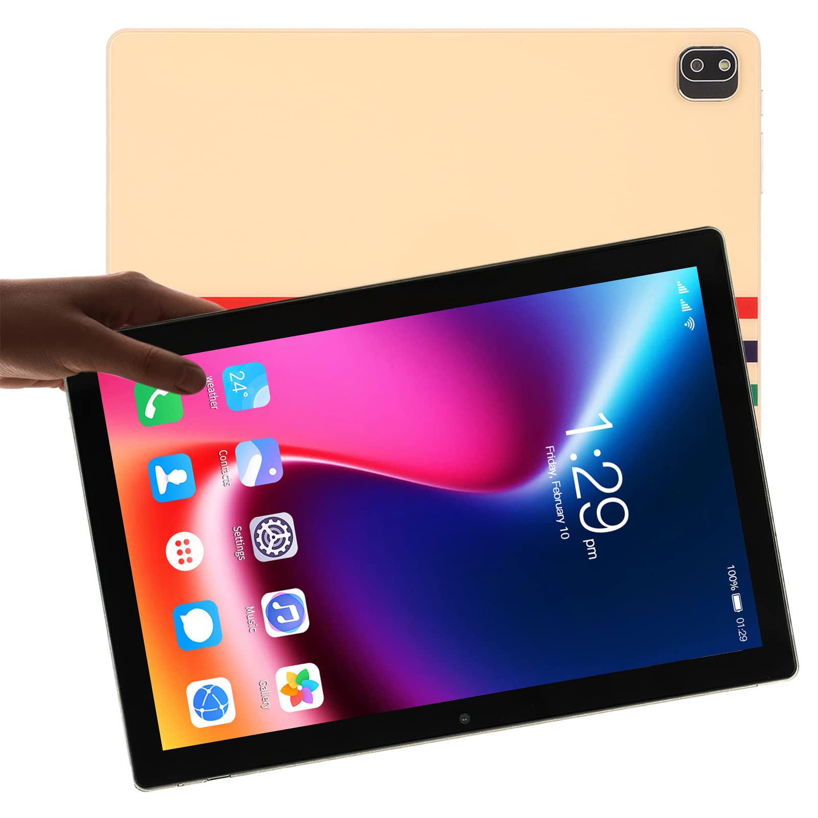 2 in 1 Tablet, 10.1 Inch 8GB 256GB FHD Tablet with Keyboard, 5G WiFi 4G Calling Tablet PC with Night Reading Mode for Office, Gaming 100β240V Yellow (US Plug)