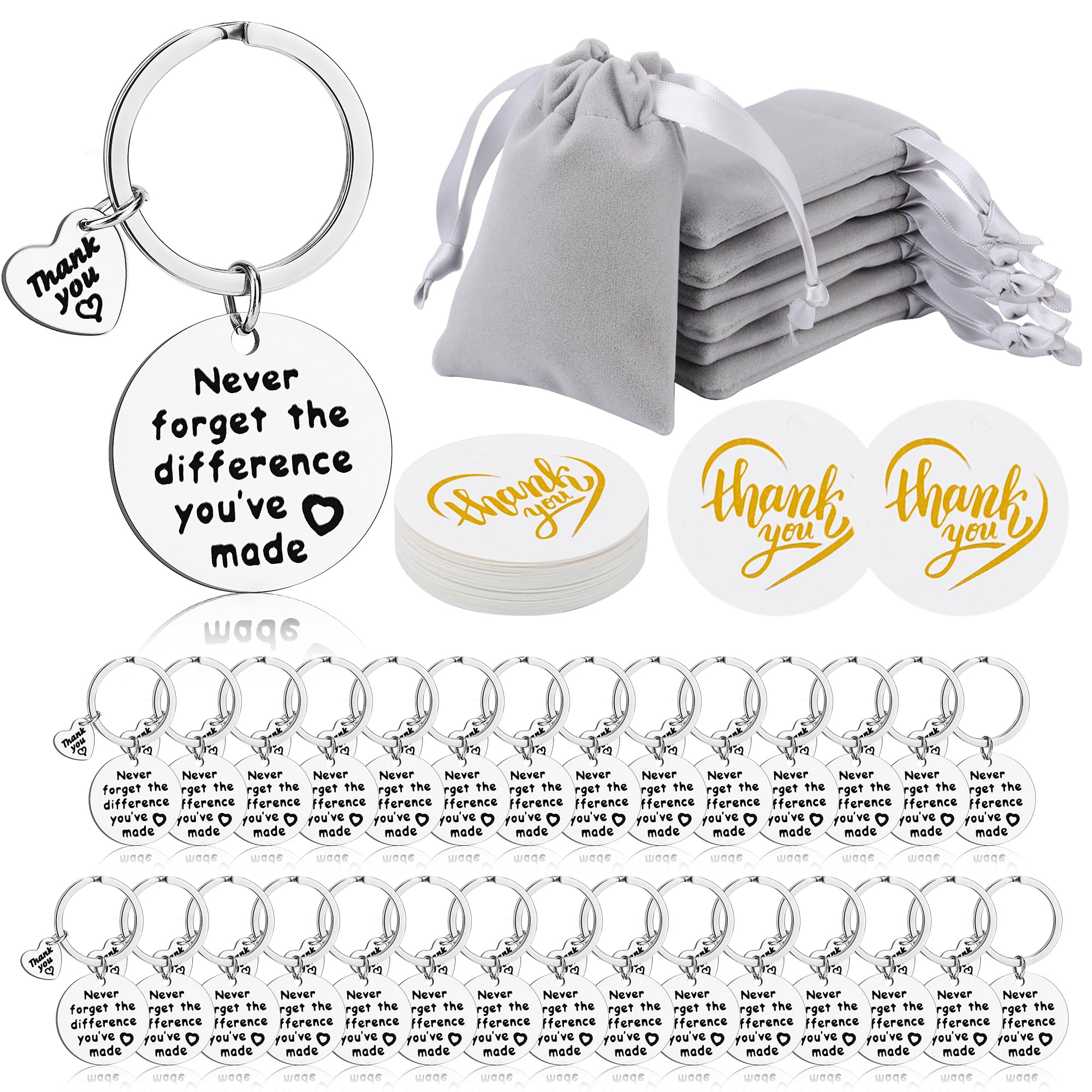 ILHSTY 30 pcs Thank You Gifts Bulk Appreciation Keychains For Men Womem, Leaving Gift Employee Appreciation Gifts Inspirational Keychian Velvet Pouch for Coworker Teacher Volunteer Nurse(30 PCS