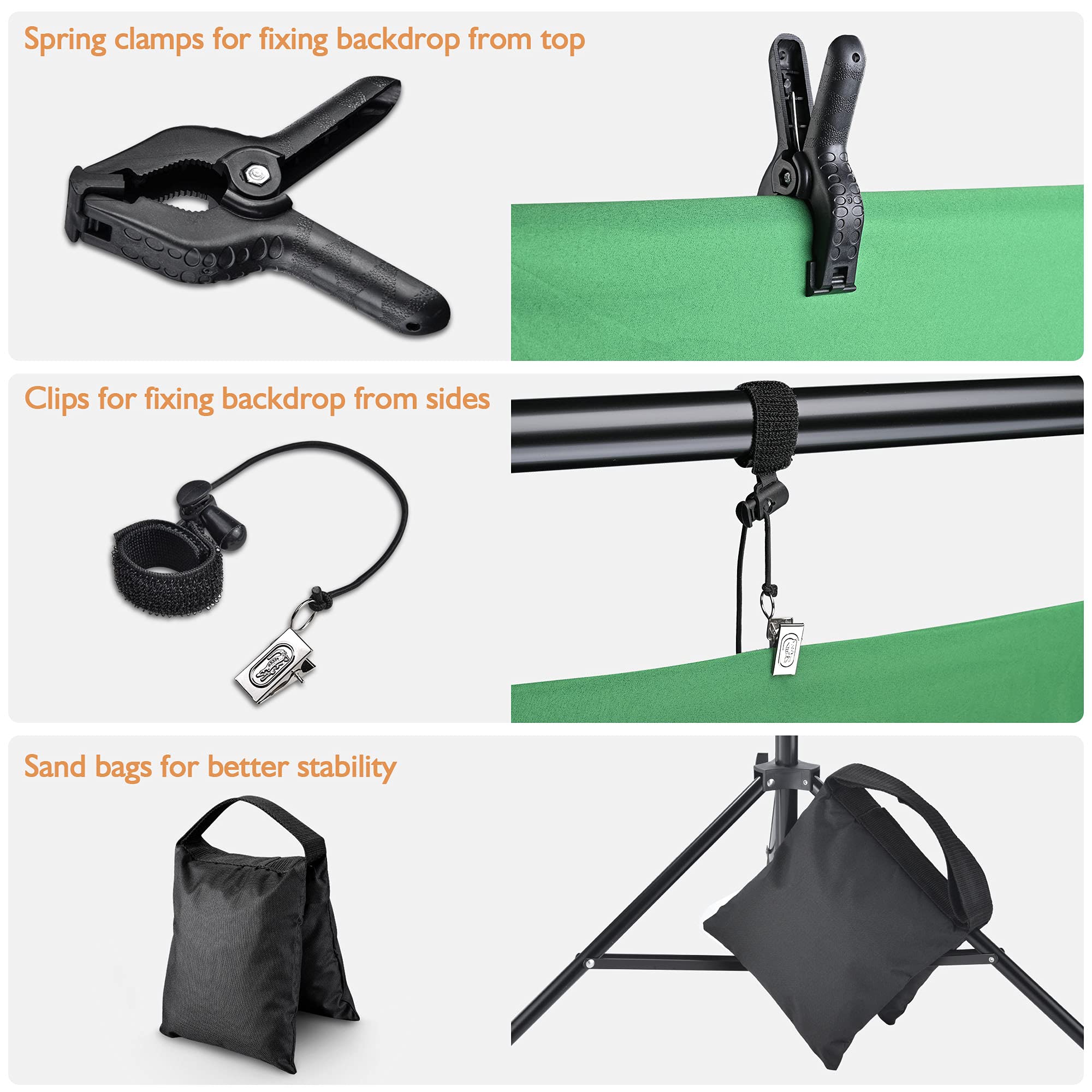 AW 8.5x10ft Backdrop Stand Support System with 4X Clamps 2X Clips 2X Sand Bags 1x Carry Bag for Parties Events Photography