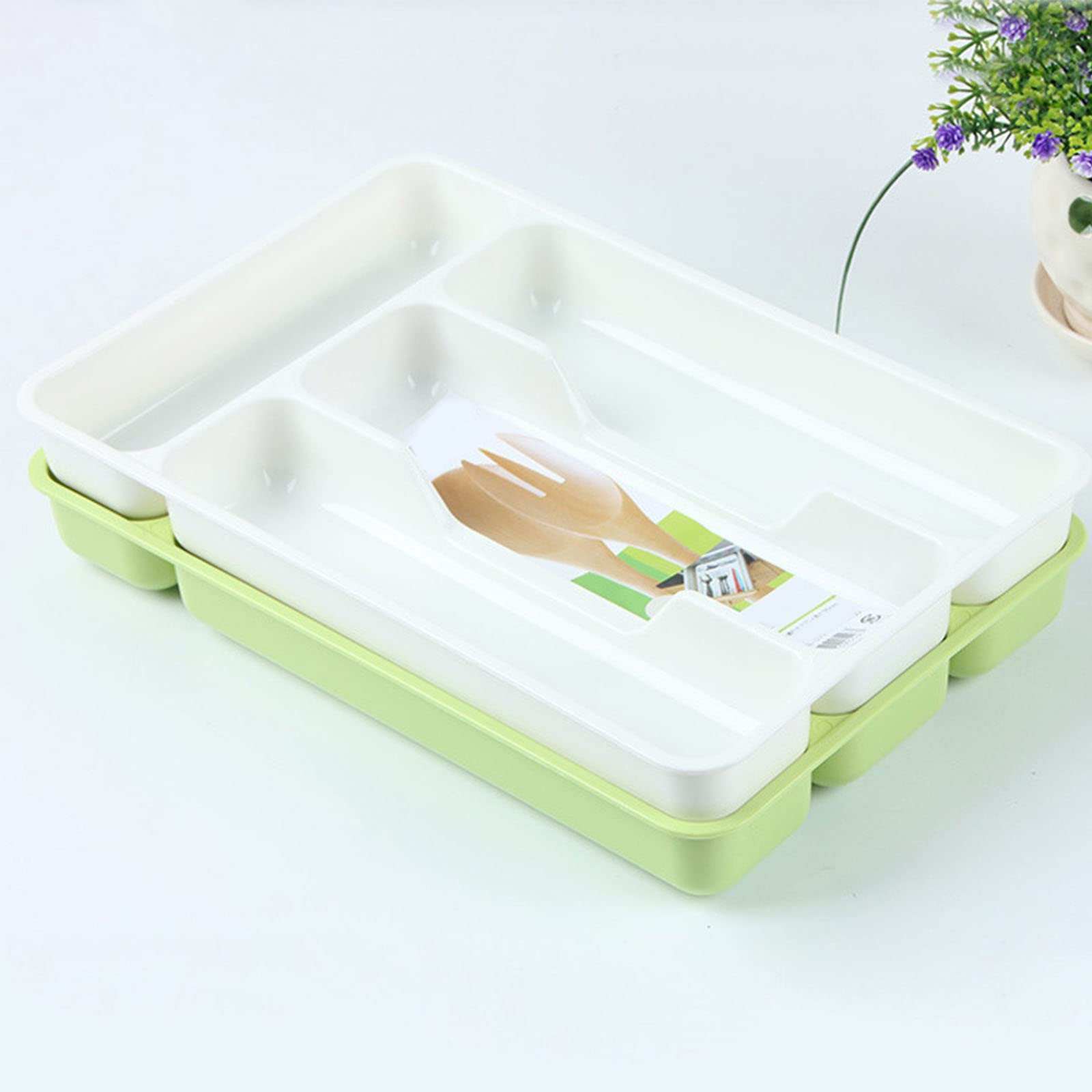 2 Pcs Kitchen Drawer Organizers Spoon Fork Separation Storage Box Plastic Cutlery Tray Eco-Friendly PP Tray Cutlery Organizer Box Kitchen Drawer Compartment Box
