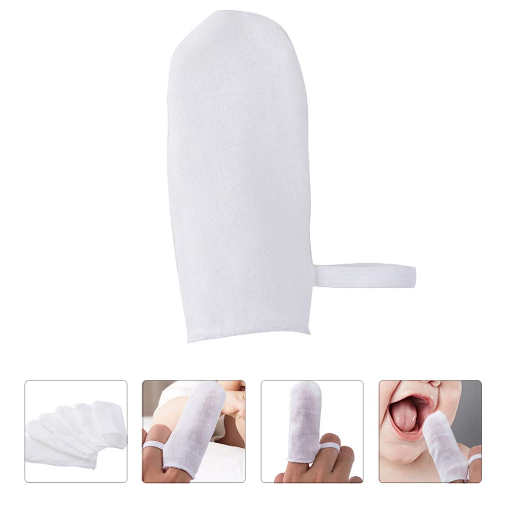 Healifty 18pcs Teeth Gauze Infant Finger Clean Oral Toothbrush Infant Mouth Cleaner Cotton Gauze Elastic Finger cot for 0-36 Months White