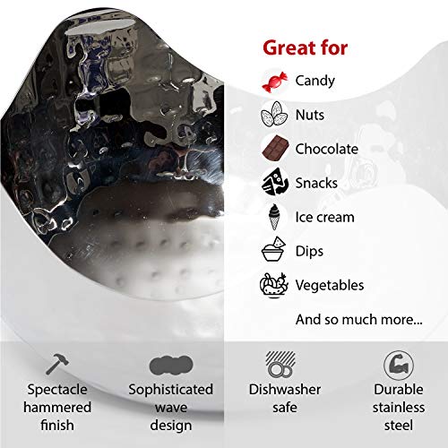 Bezrat Hammered Stainless Steel Serving Bowl āMultipurpose Decorative Metal Wave Bowl (6" x 6")