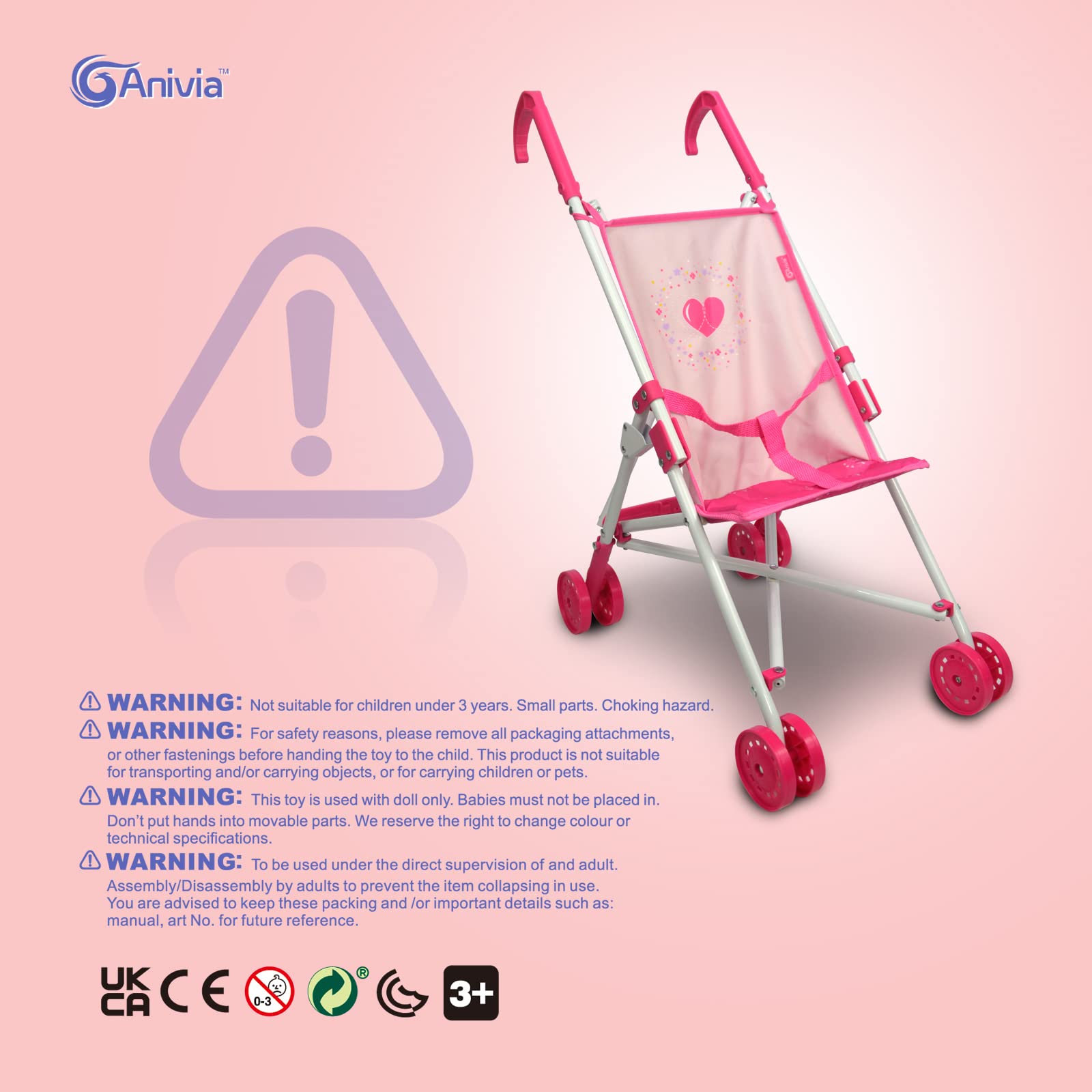 Anivia Baby Doll Collection Doll Stroller Heart Design Gifts for Toddlers and Girls Foldable Doll Stroller