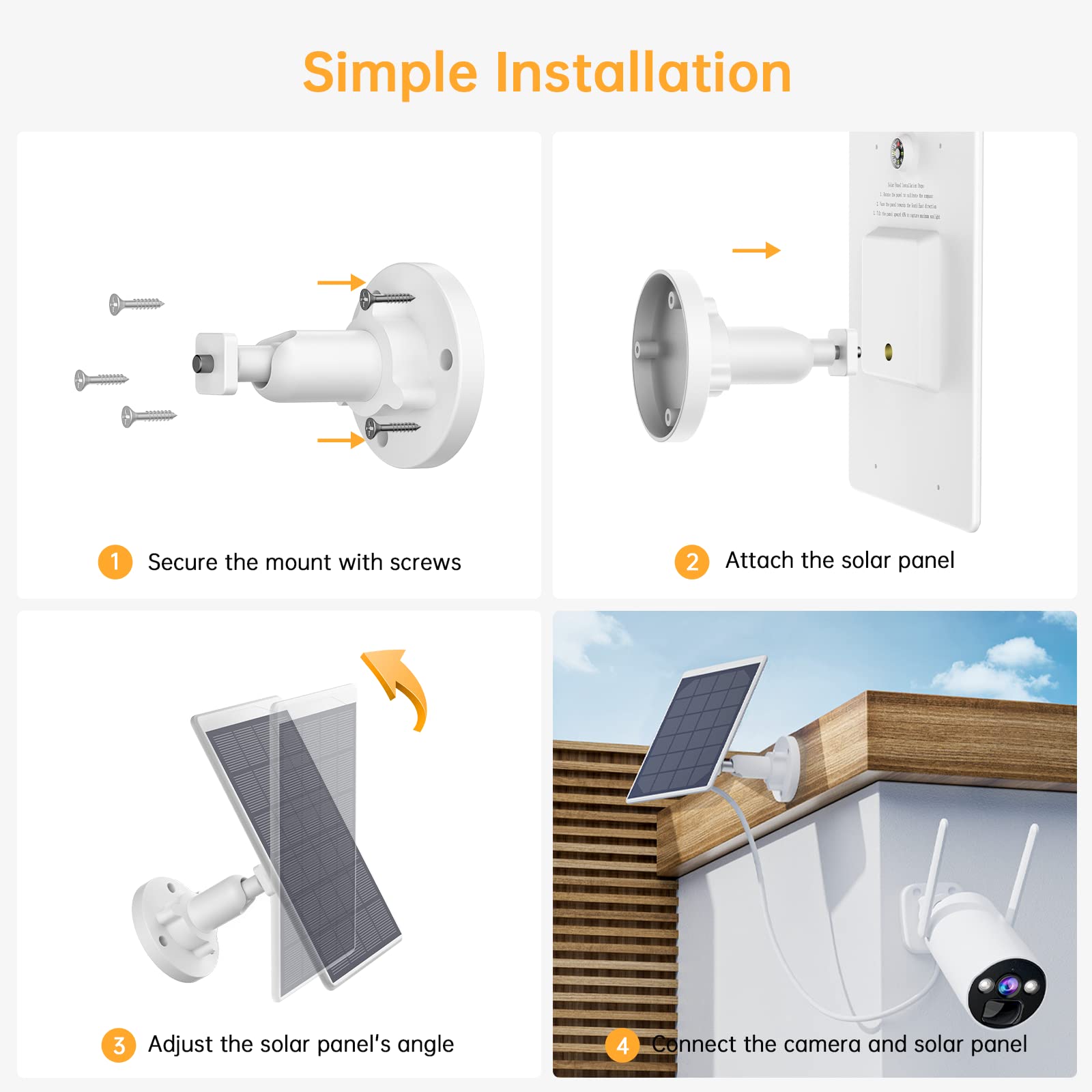 3W 5V Solar Panel with Compass, only Compatible with CAMCAMP SC03 & SC19 Wireless Security Camera System, IP66 Waterproof, Type-C Port with Charging Cable, 1-Pack