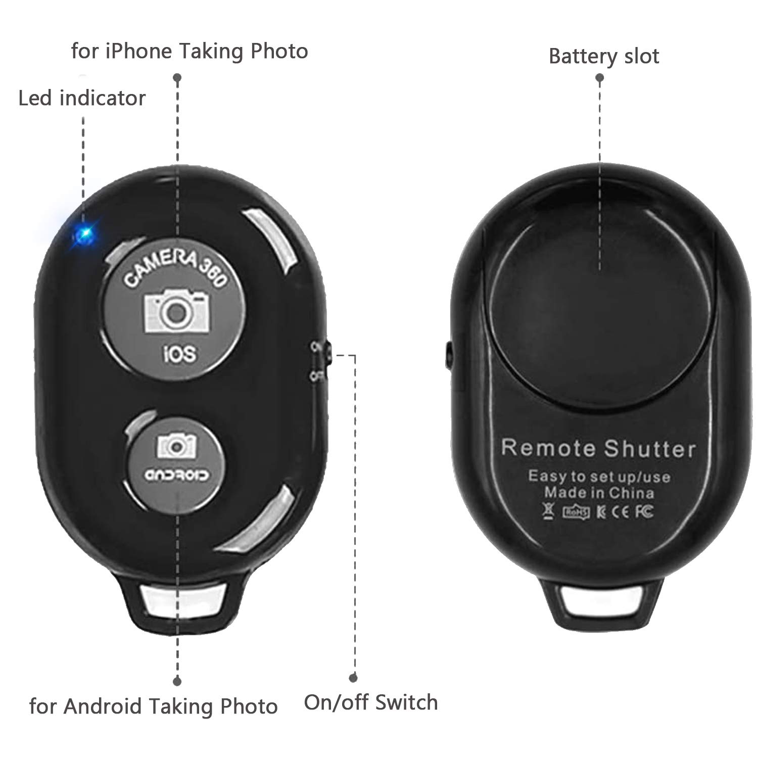 Wireless Remote Shutter for Cellphones and Tablets (3 Pack), AOQIYUE Bluetooth Remote for iPhone/Android Camera Control, Selfie Clicker for Photos and Videos - Wrist Strap Included