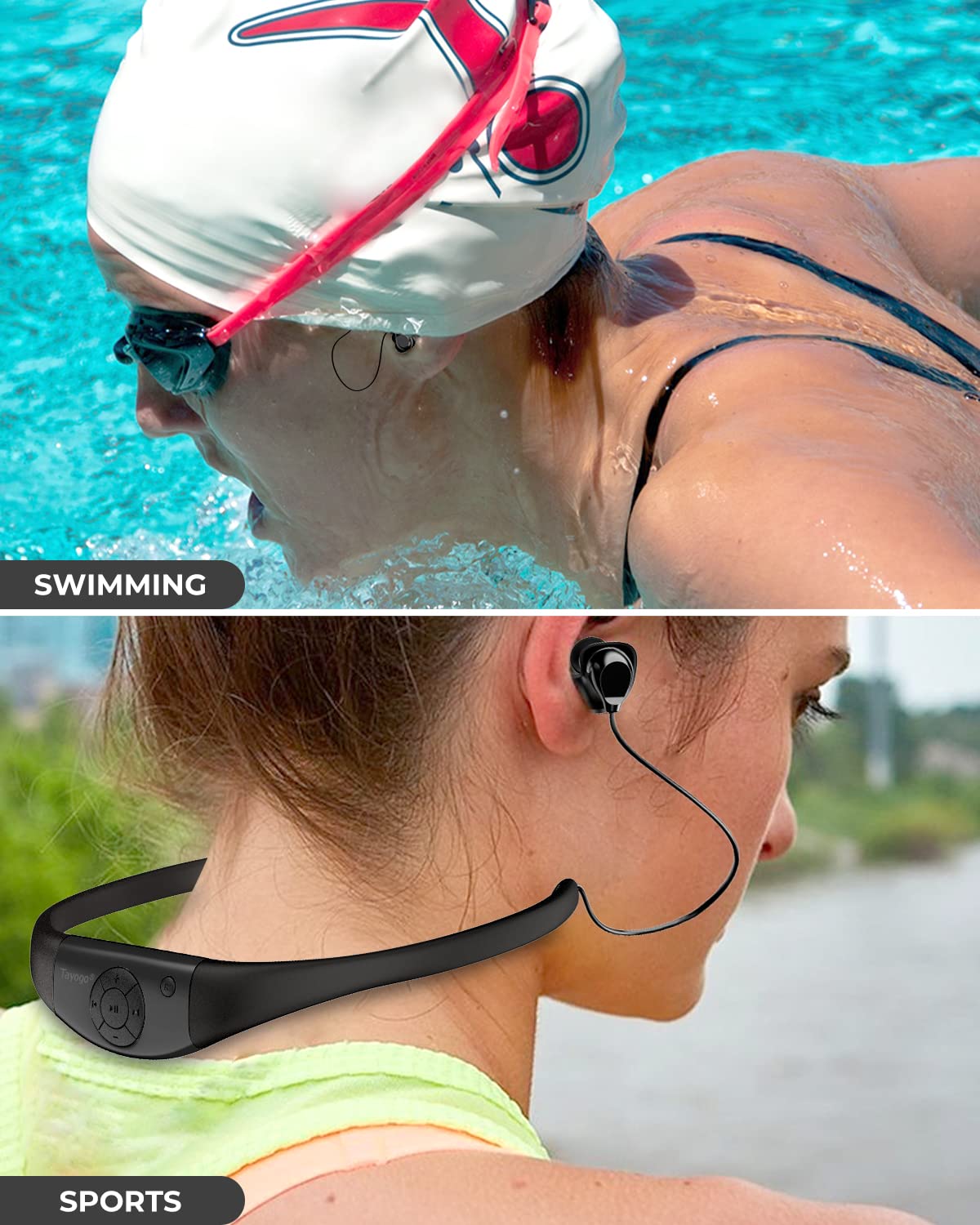 Swimaudios Waterproof MP3 Player for Swimming, IPX8 8GB Underwater Swim MP3, Running, Watersports, 20H Playing Time, Magnetic Charging Cable
