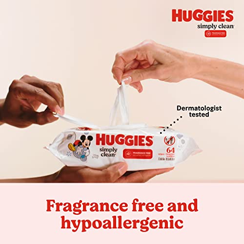 Baby Wipes, Unscented, Huggies Simply Clean Fragrance-Free Baby Diaper Wipes, 1 Flip-Top Pack (64 Wipes Total)