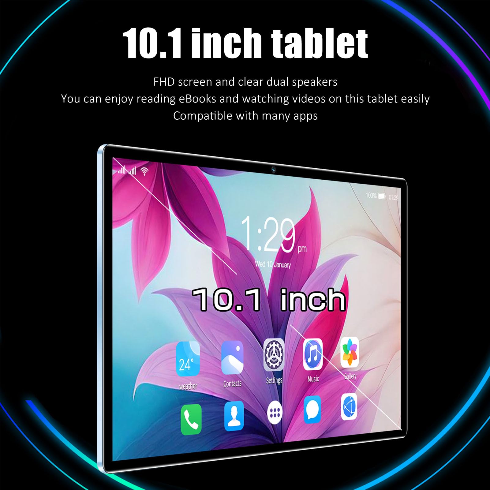2 in 1 Tablet, Android 12 Tablet, 10.1 inch FHD Screen, 6GB RAM 128GB ROM, 7000mAh, 2.4GHz 5G WiFi, Front and Rear Camera with Keyboard and Mouse (US Plug)