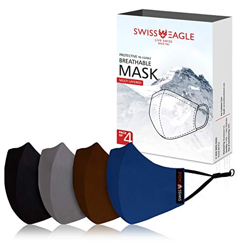 Swiss Eagle MULTICOLOUR Cotton Respirator 6 Layer Reusable Outdoor Face Mask (PACK OF 4) (Black Grey Brown Royal Blue)