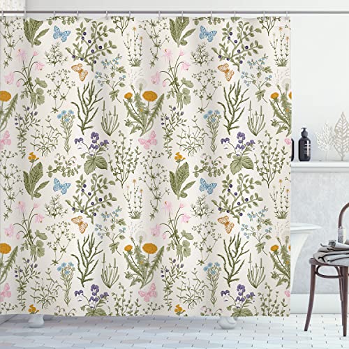 Ambesonne Floral Shower Curtain Vintage Farmhouse Decor Garden Flowers Botanical Classic Design 100% Polyester Cloth Fabric Set with Hooks for Bathroom Powder Room & Guestroom 69" W x 70" L Pink Blue